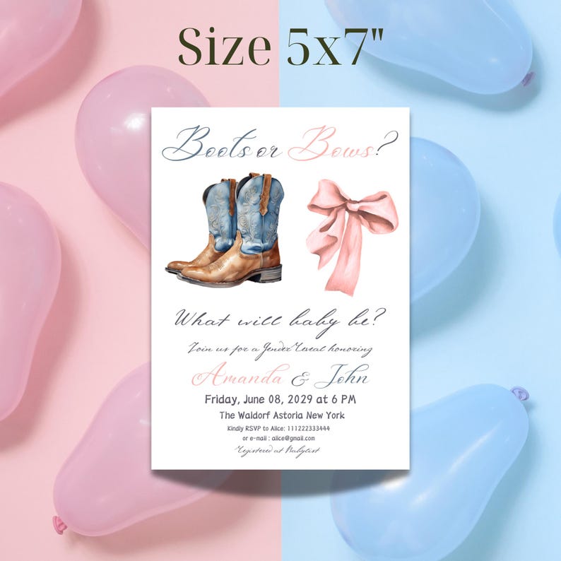 Boots or Bows Gender Reveal Invitation Template, He or She Gender ...