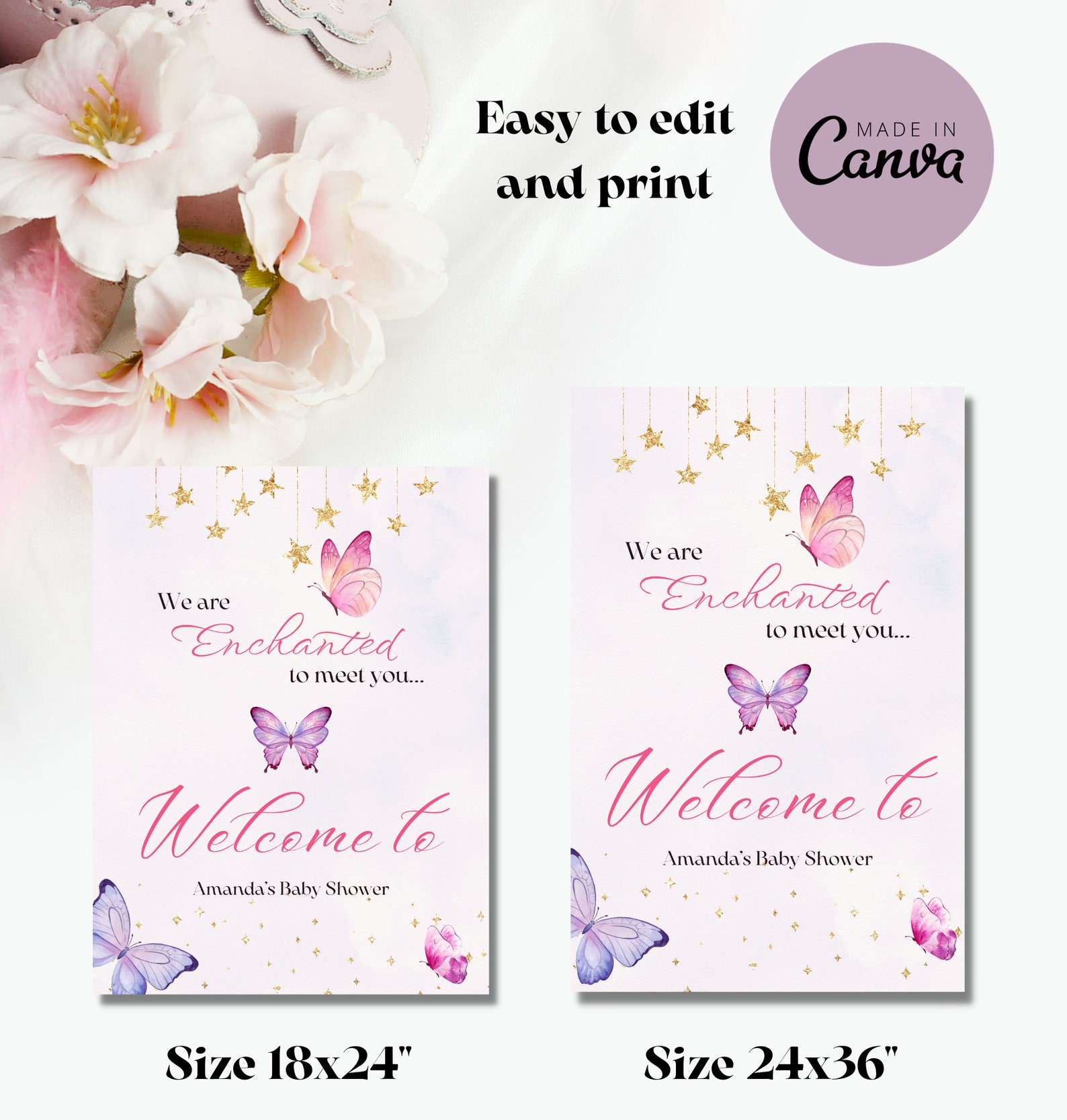 Enchanted to Meet You Baby Shower Decor Editable Welcome Sign Canva ...