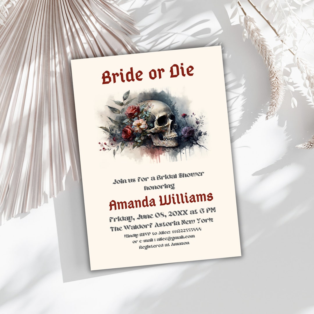 Bride or Die Bridal Shower Invite, Halloween Theme Skull Invitation ...