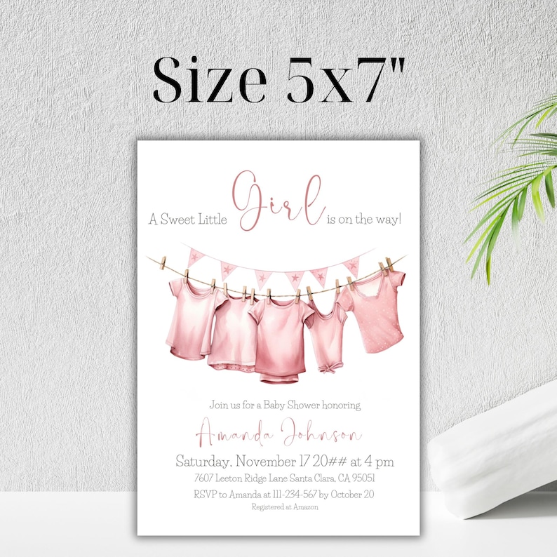 Boho Pink Clothesline Baby Shower Bundle Invitation Digital, Sweet ...