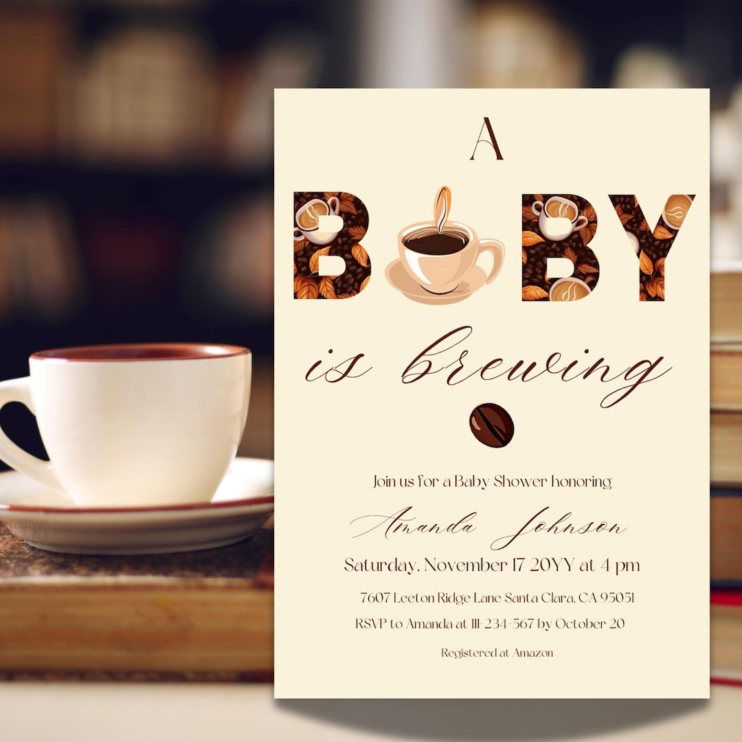 Coffee Themed Baby Shower Invite, Rustic Brown Baby Shower Party, A ...