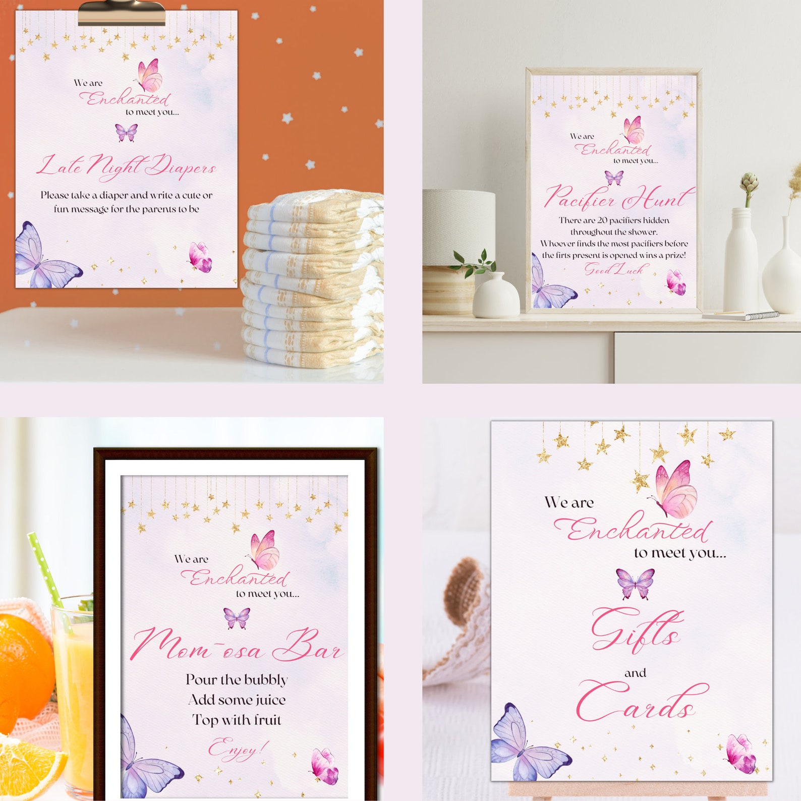 Enchanted to Meet Baby Shower Bundle, Editable Signs Canva Template ...
