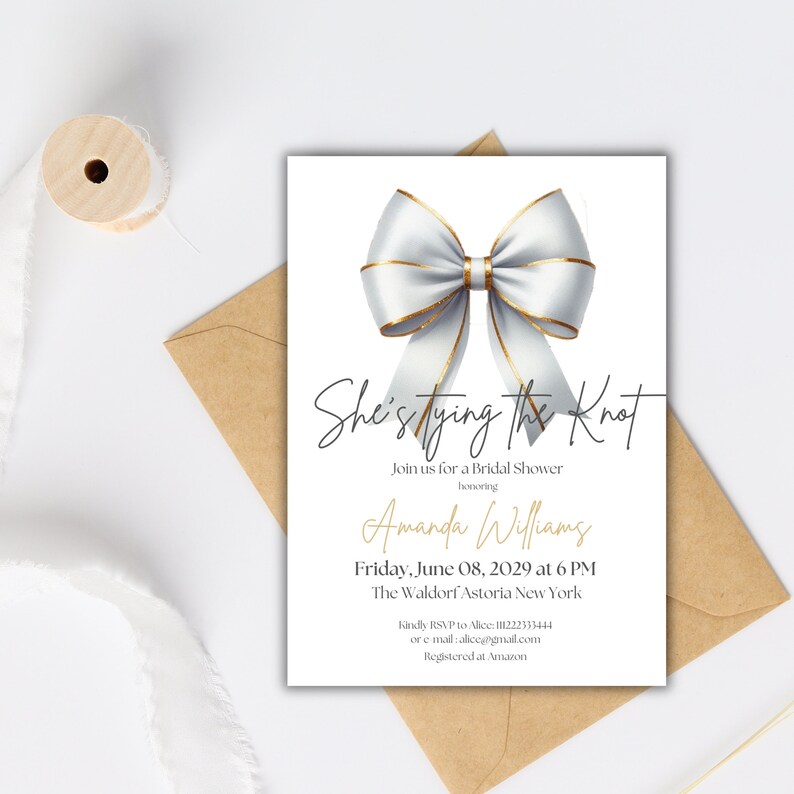She's Tying the Knot Bridal Shower Invite | Editable Template Ribbon ...