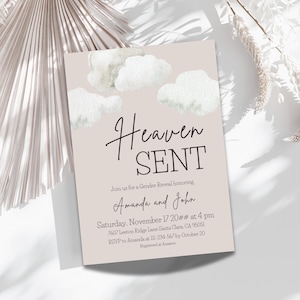 Heaven Sent Gender Reveal Invitation Digital Template He or She Gender ...