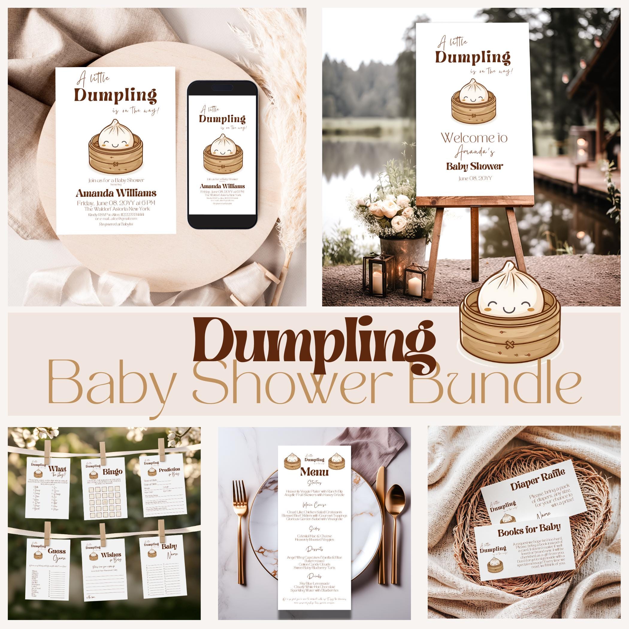 Little Dumpling Baby Shower Invitation Bundle, Cute Gender Neutral ...