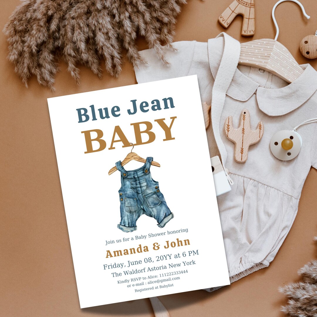 Denim Baby Shower Invitation Boy Digital Template Blue Jean Baby Shower ...