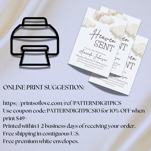 Heaven Sent Baby Shower Water Bottle Label Digital Template, Cloud Nine ...