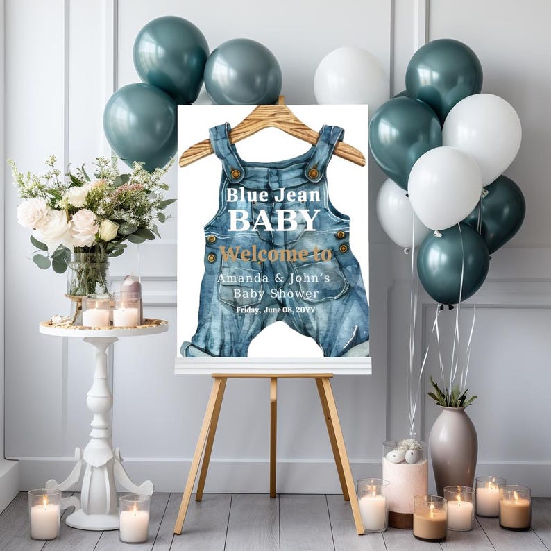 Blue Jean Baby Shower Welcome Sign Boy Western Themed Party Template ...