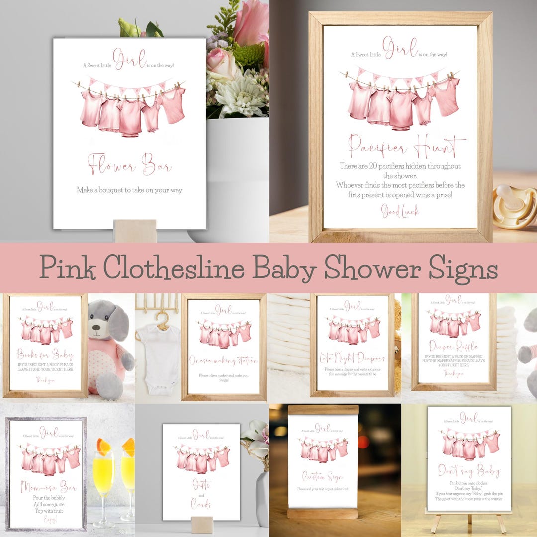 Boho Clothesline Baby Shower Decor - Sweet Little Girl Printable Signs ...