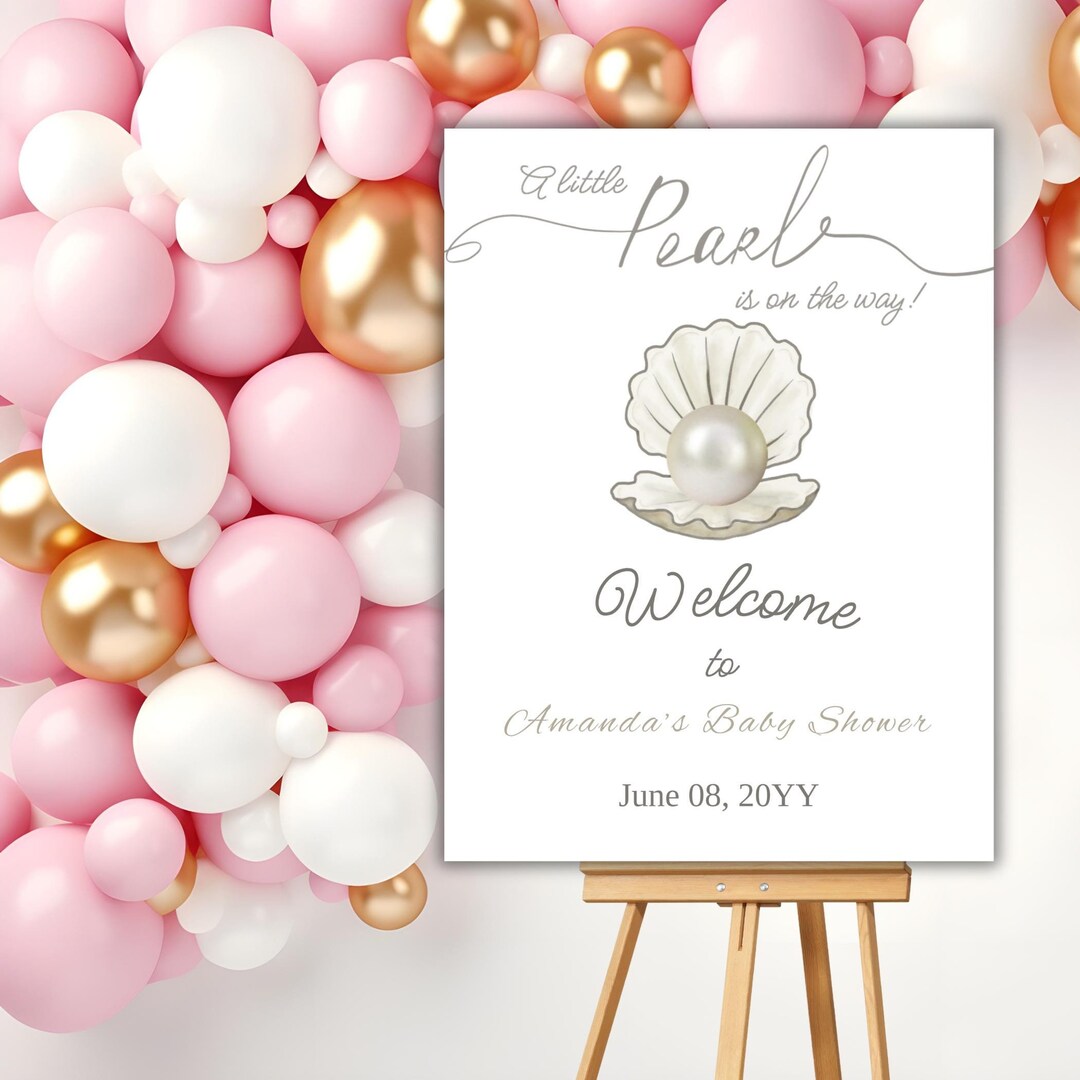 Little Pearl Baby Shower Sign, Under the Sea Welcome Sign Canva ...