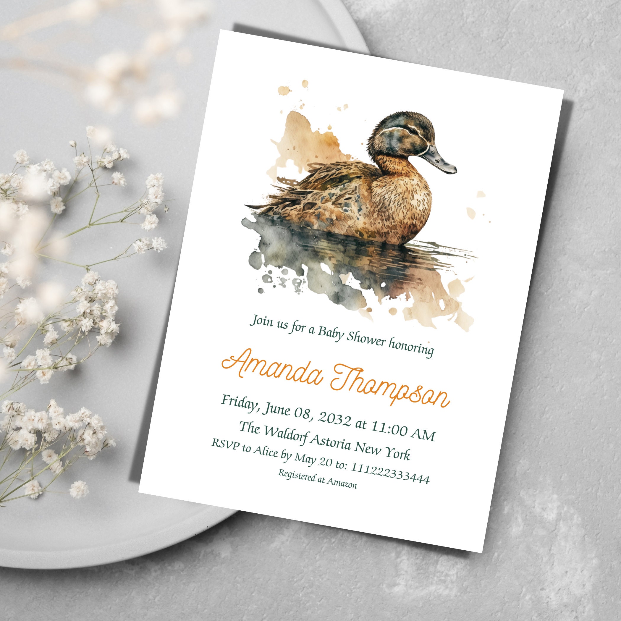 Mallard Duck Baby Shower Invitation Canva Template, Duck Hunting Beige ...