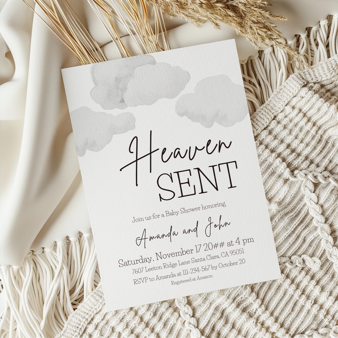 Heaven Sent Baby Shower Invitation Digital Dreamy White Cloud 9 Invite ...