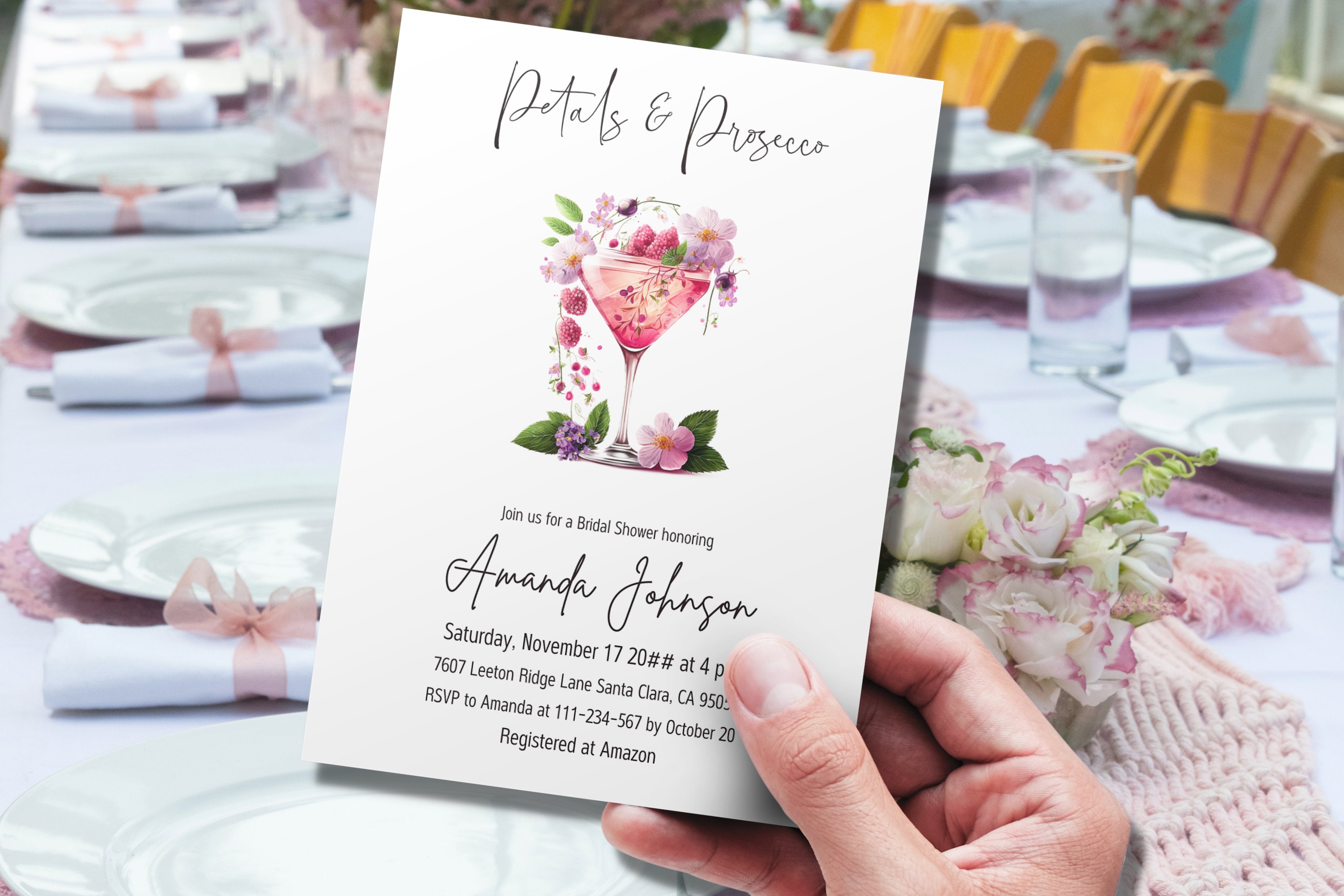 Petals and Prosecco Floral Bridal Shower Invitation Template Blush Pink Wedding Shower Invite ...