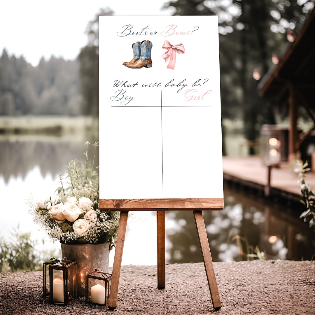 Boots or Bows Gender Reveal Voting Sign, He or She Gender Reveal Sing ...