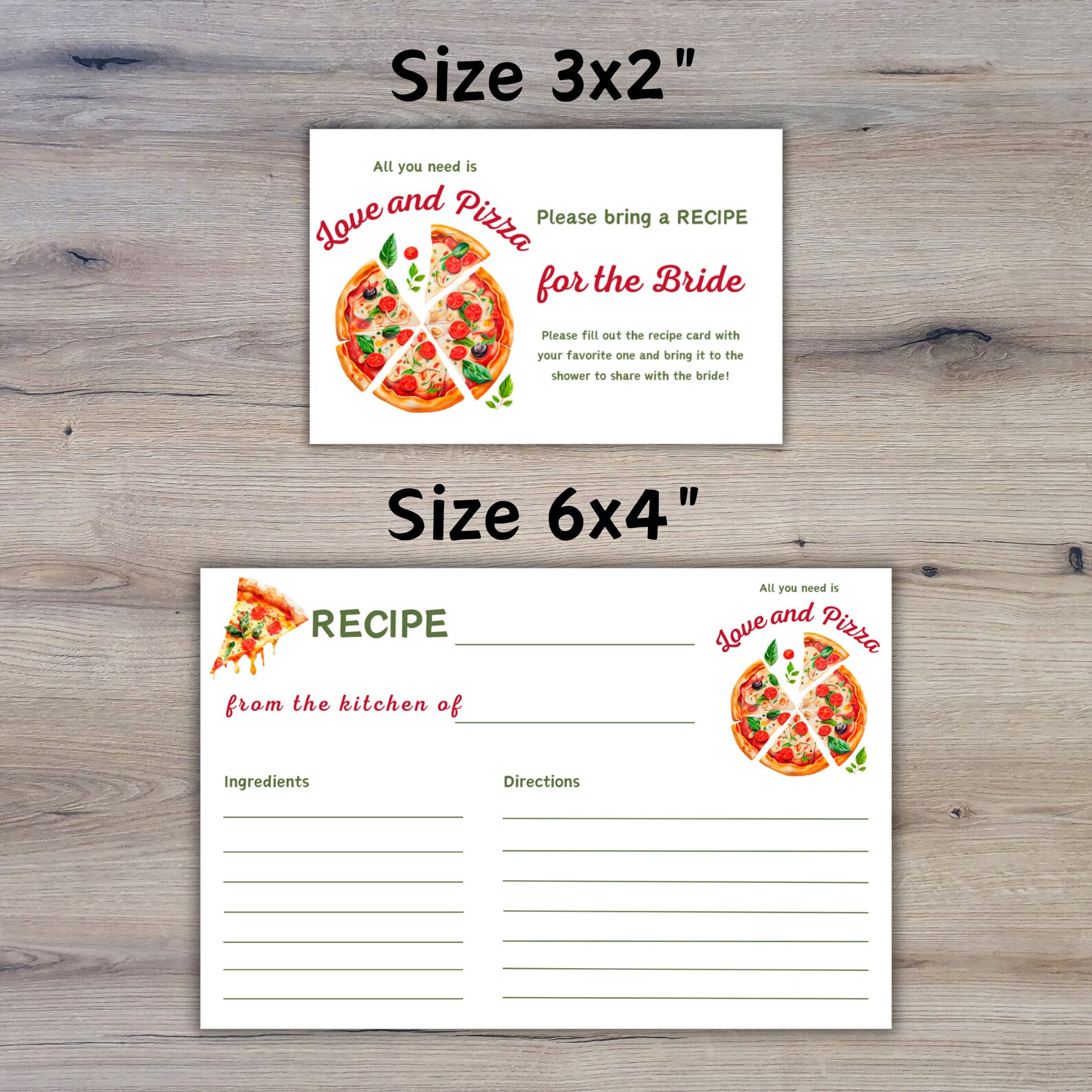 Love and Pizza Italian Bridal Shower Recipe Card, Italy Theme Canva ...