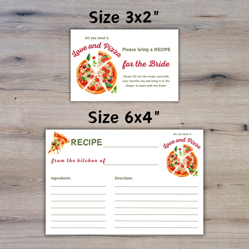 Love and Pizza Italian Bridal Shower Recipe Card, Italy Theme Canva ...