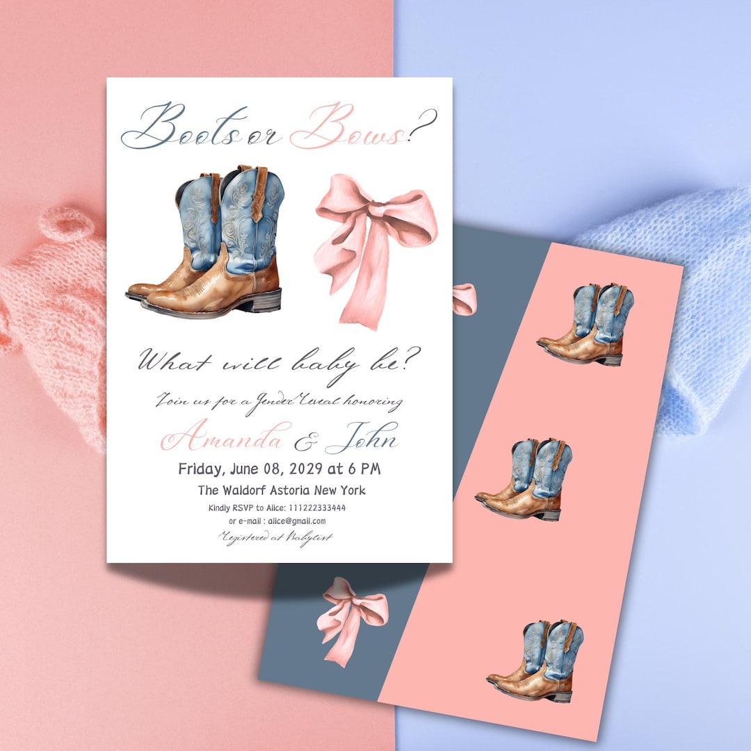 Boots or Bows Gender Reveal Invitation Template He or She Gender Reveal ...