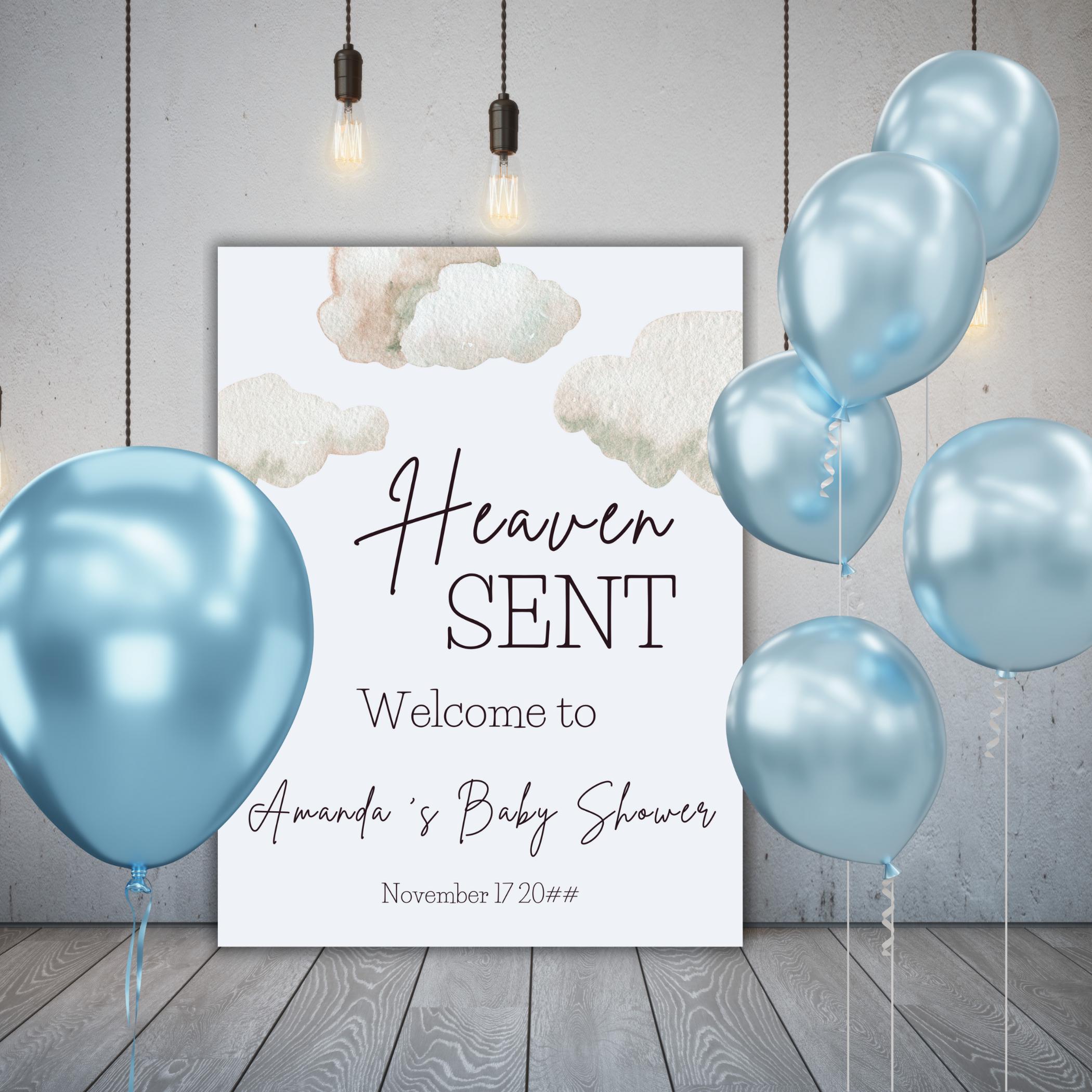 Heaven Sent Baby Shower Welcome Sign Digital Template, Cloud Nine Sky ...