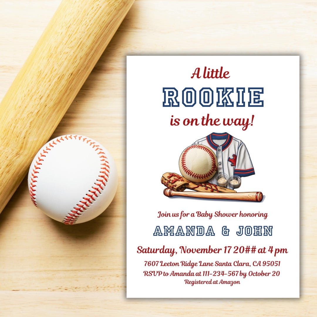 Baseball Baby Shower Invitation Template, Little Rookie Sport Themed ...