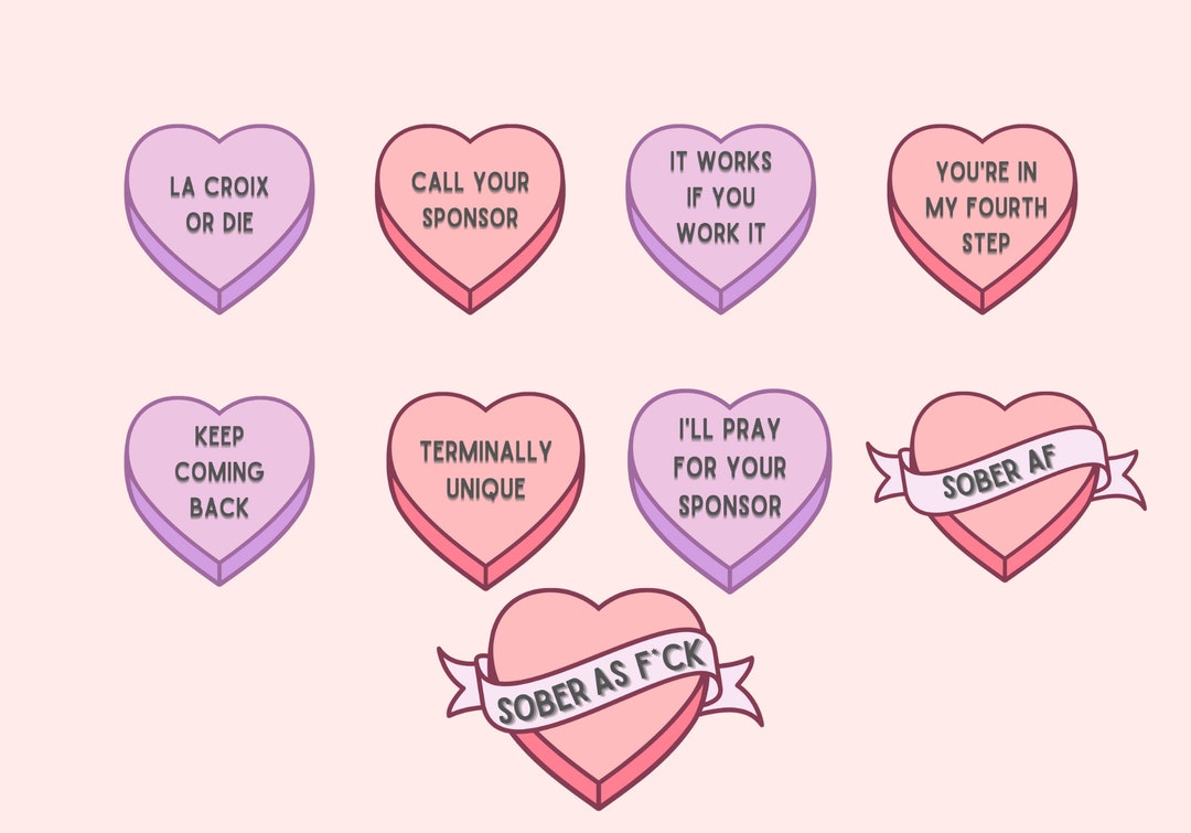 Sober Conversation Hearts Sticker Pack / Recovery / Sobriety Sticker ...