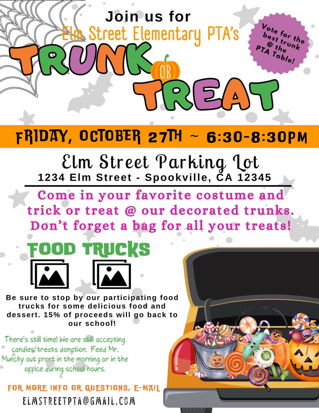 PTA School Trunk or Treat Flyers, Volunteer Sign-up, and Save the Date ...