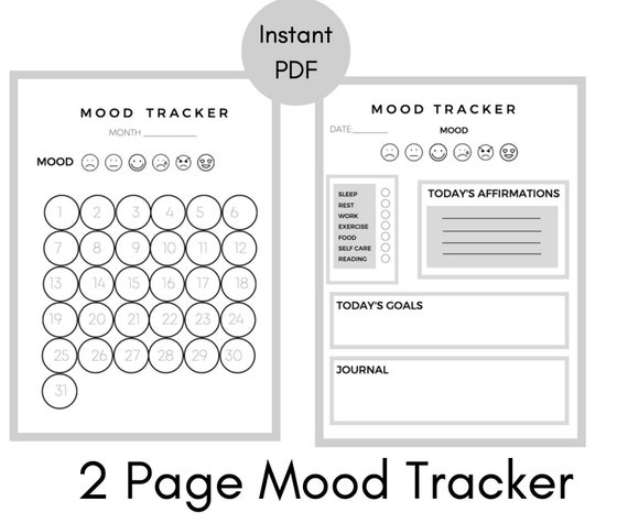 Mood Tracker Printable Mood Chart Mood Journal Emotion - Etsy