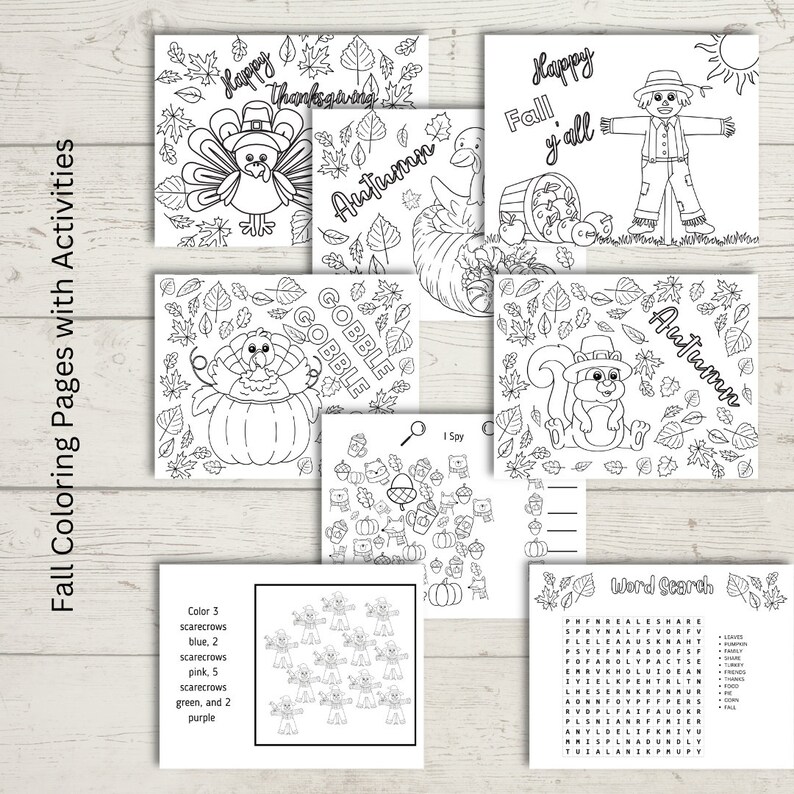 Thanksgiving Fall Theme Coloring Pages With Activities - Etsy