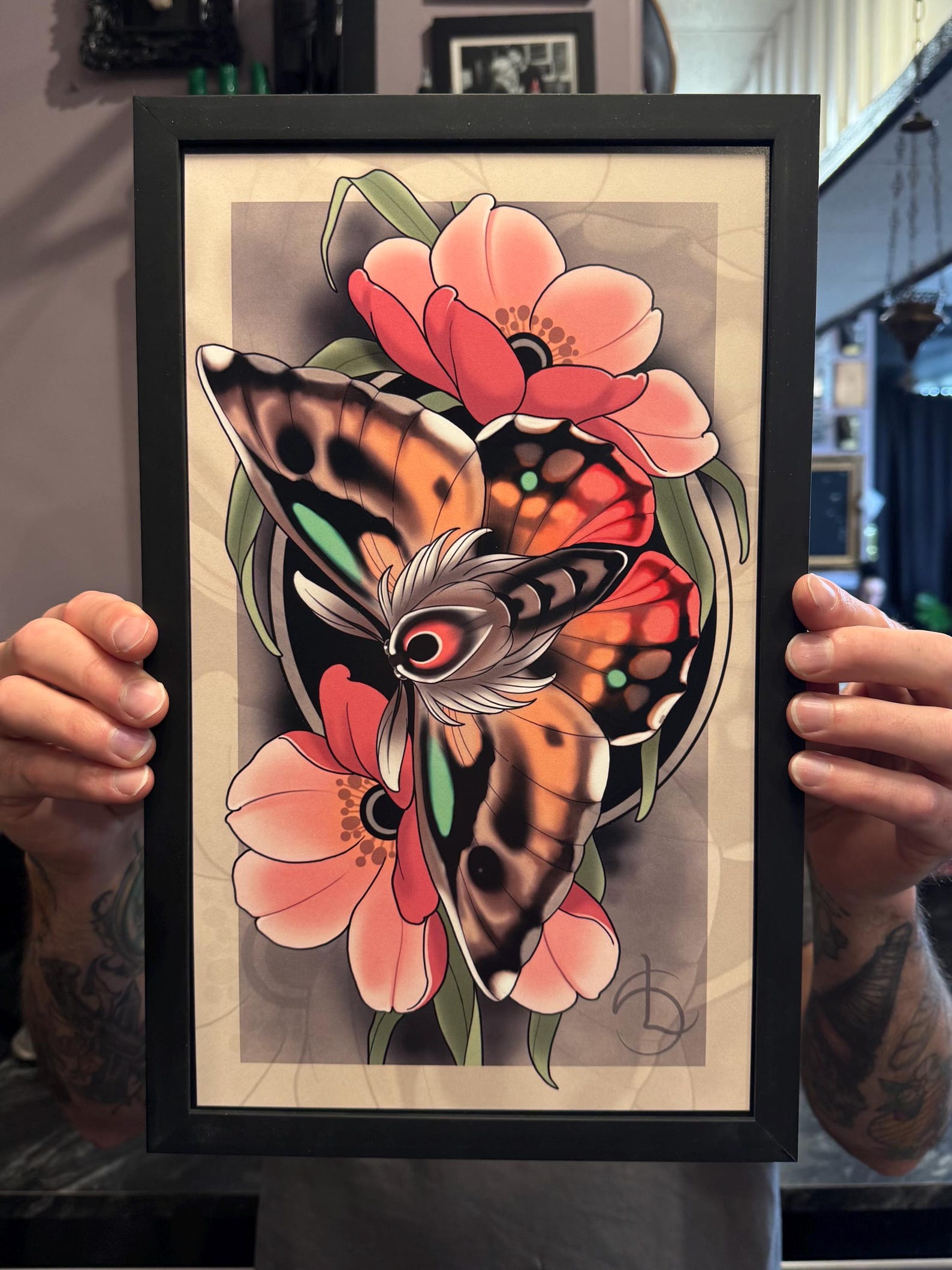 Moth and Flowers Neotraditional Tattoo Style Art Print 8.5x14" - Etsy