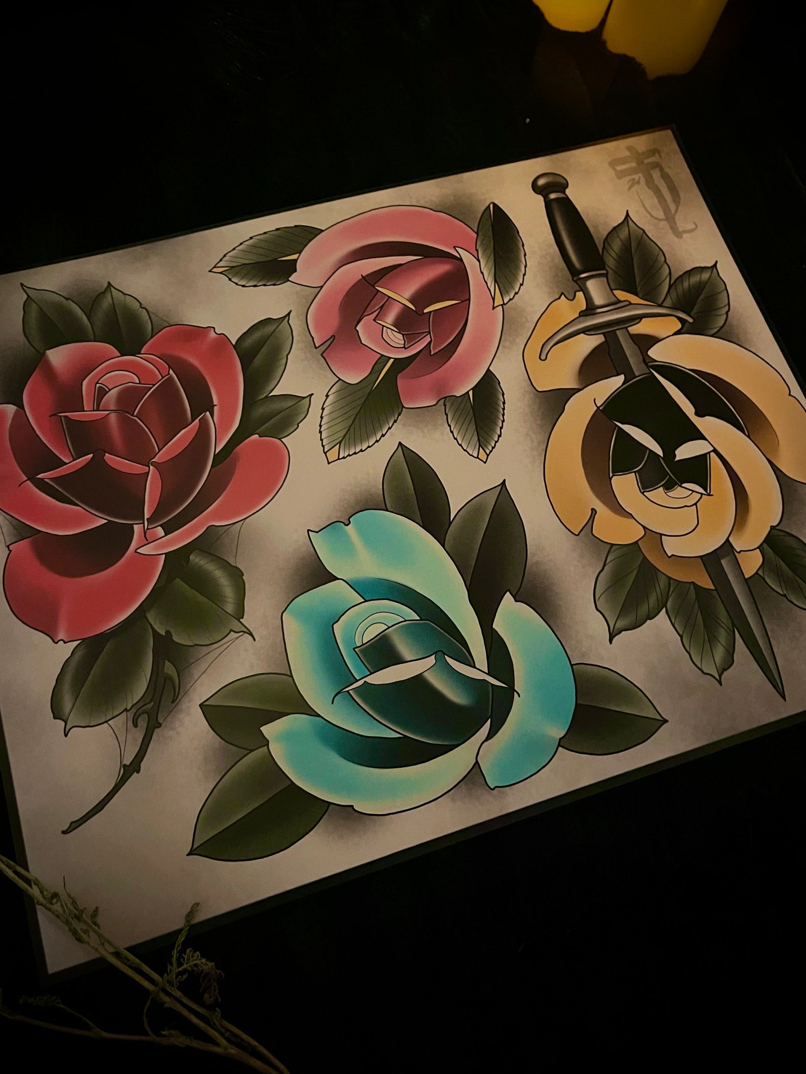 Roses Neotraditional Tattoo Flash Sheet Art Print 11x14 - Etsy