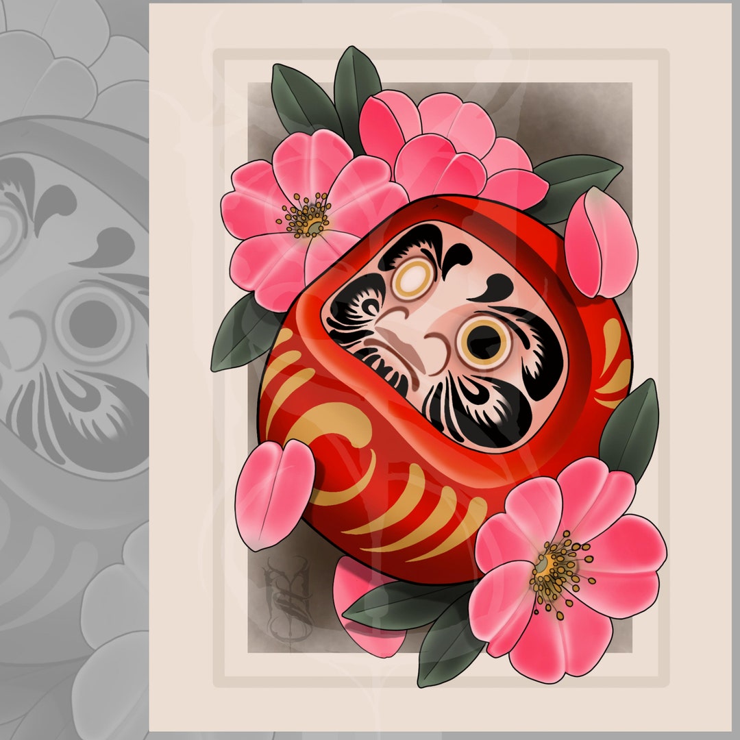 Daruma Doll American Japanese Neotraditional Tattoo Style Art Print 8x10" - Etsy
