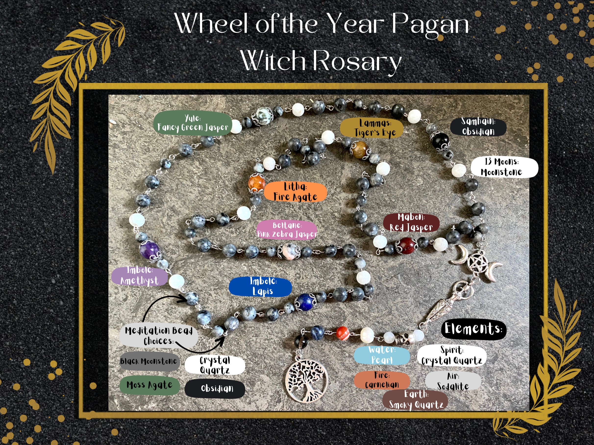 Wheel of the Year Pagan Witch's Thirteen Moons & Sabbats Rosary Necklace, Wicca Jewelry, Pagan ...