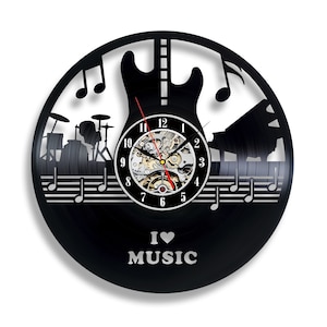 I Love Music Vinyl Record Wall Clock Music Art Decor for Home Birthday ...