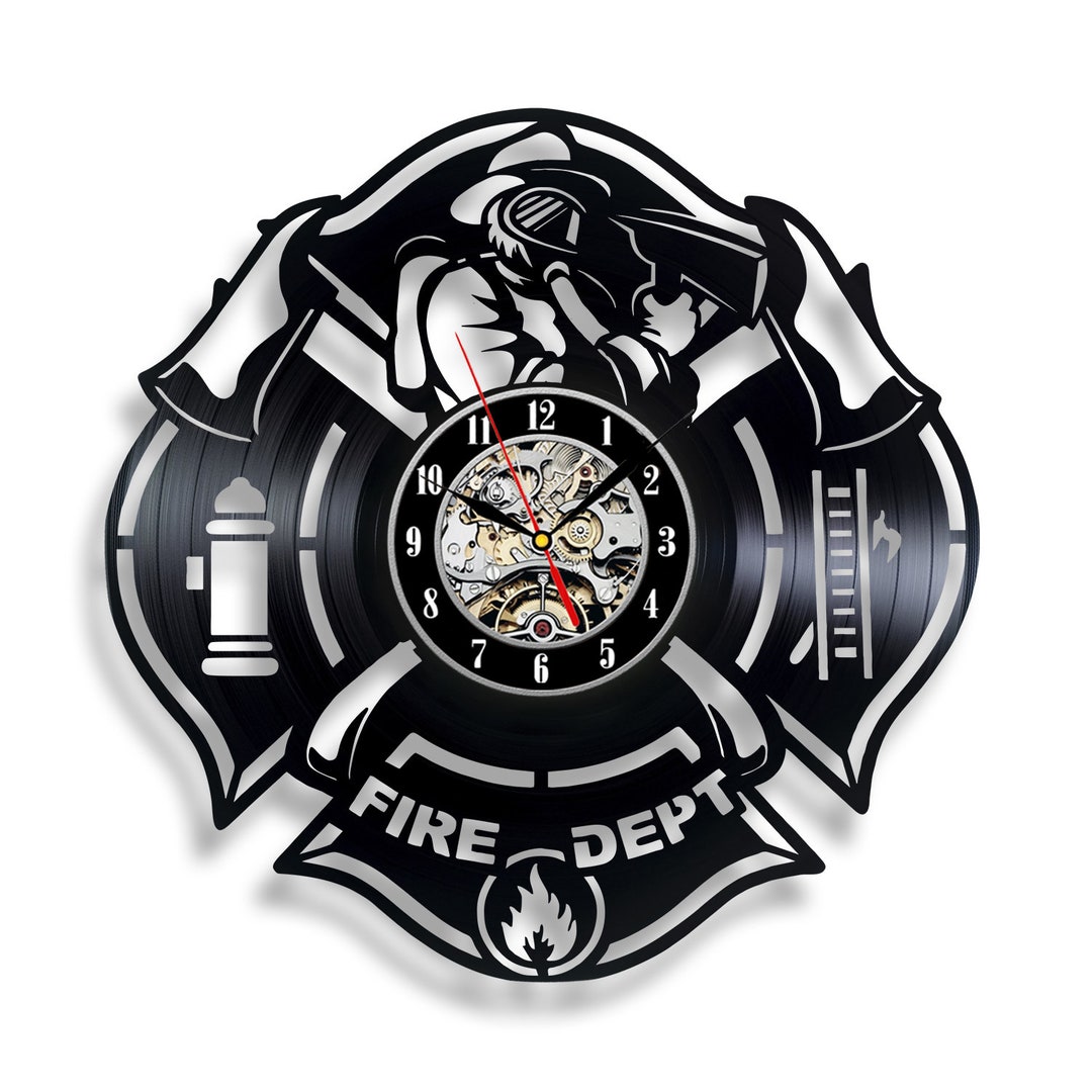 Firefighter Vinyl Record Clock Fire Department Logo Original Office Art ...