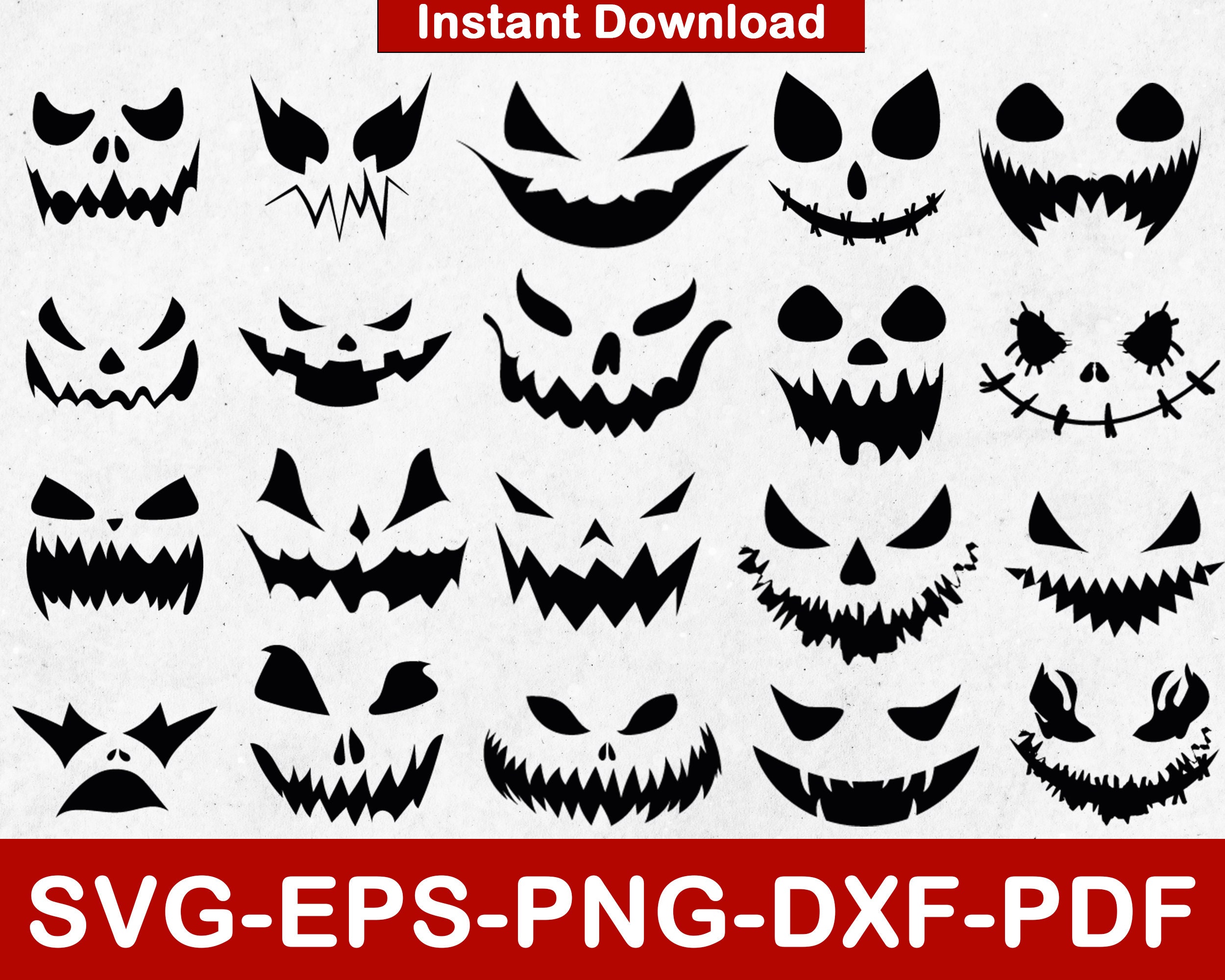 Scary Face Svg Bundle, Halloween Pumpkin Face Svg Bundle, Halloween Svg ...