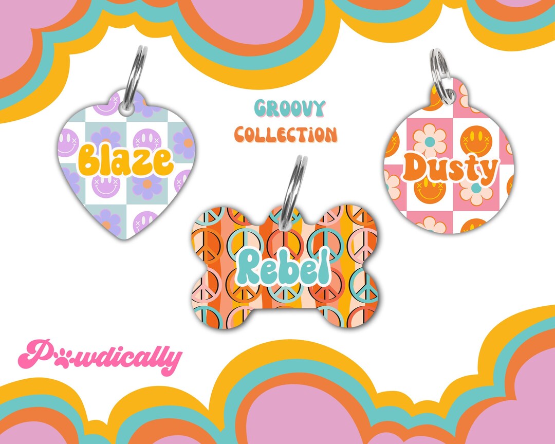 Pet ID Tag Groovy Dog Name Tag Pet ID Tag Custom Dog Tag Personalized ...