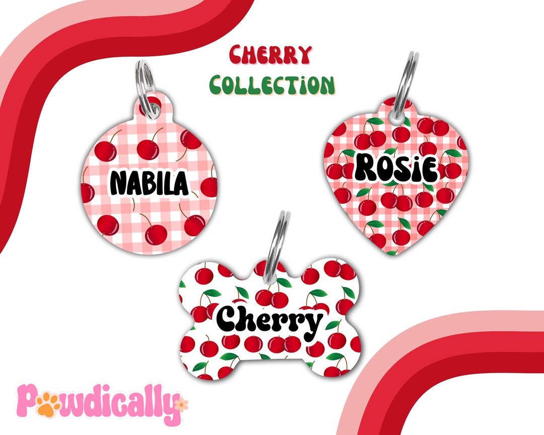 Personalized Pet Tag Cherry Dog Name Tag Dog Tag Pink Pet ID Tag Custom ...