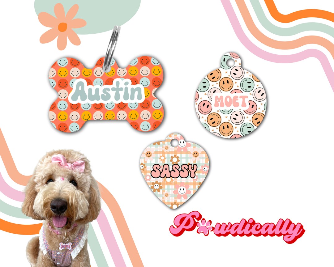Retro Smiley Dog Tag Retro Dog Tag Pet Tag Custom Dog Tag - Etsy