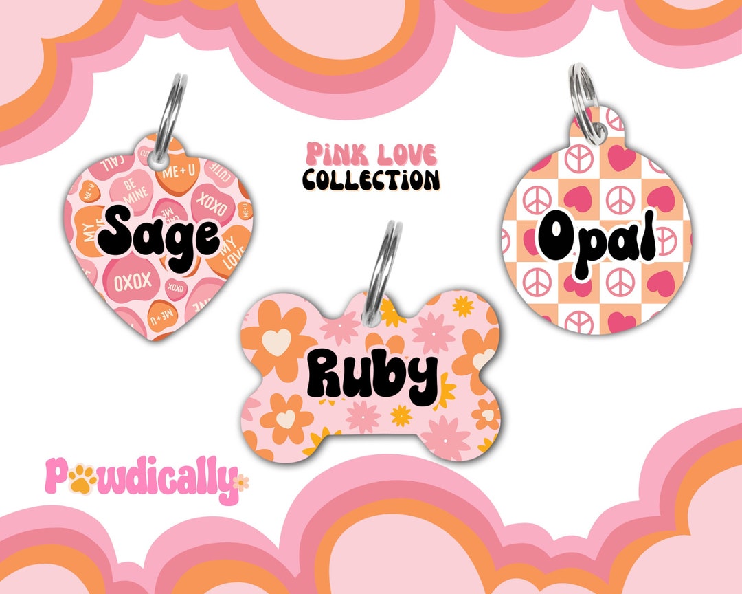 Pet ID Tag Pink Love Dog Name Tag Custom Dog Tag Personalized Pet Tag ...