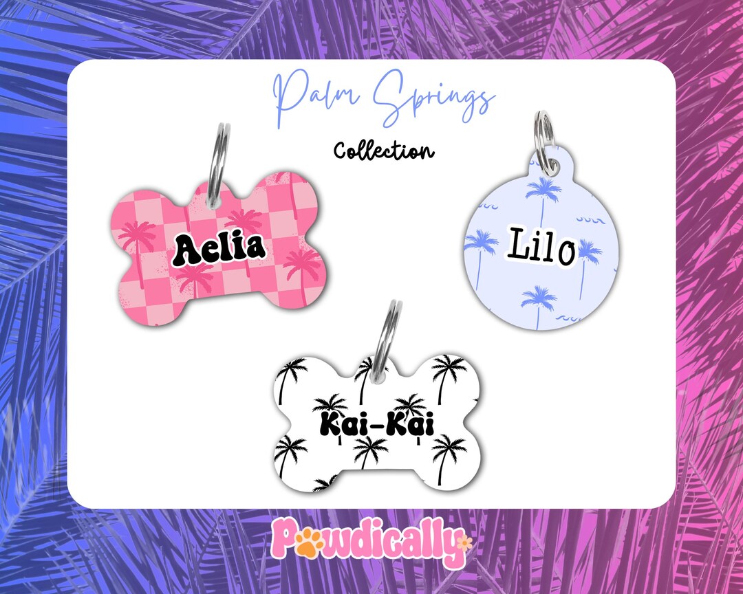 Palms Dog Name Tag Summer Dog Tag Pet Pink ID Tag Custom Dog Tag ...