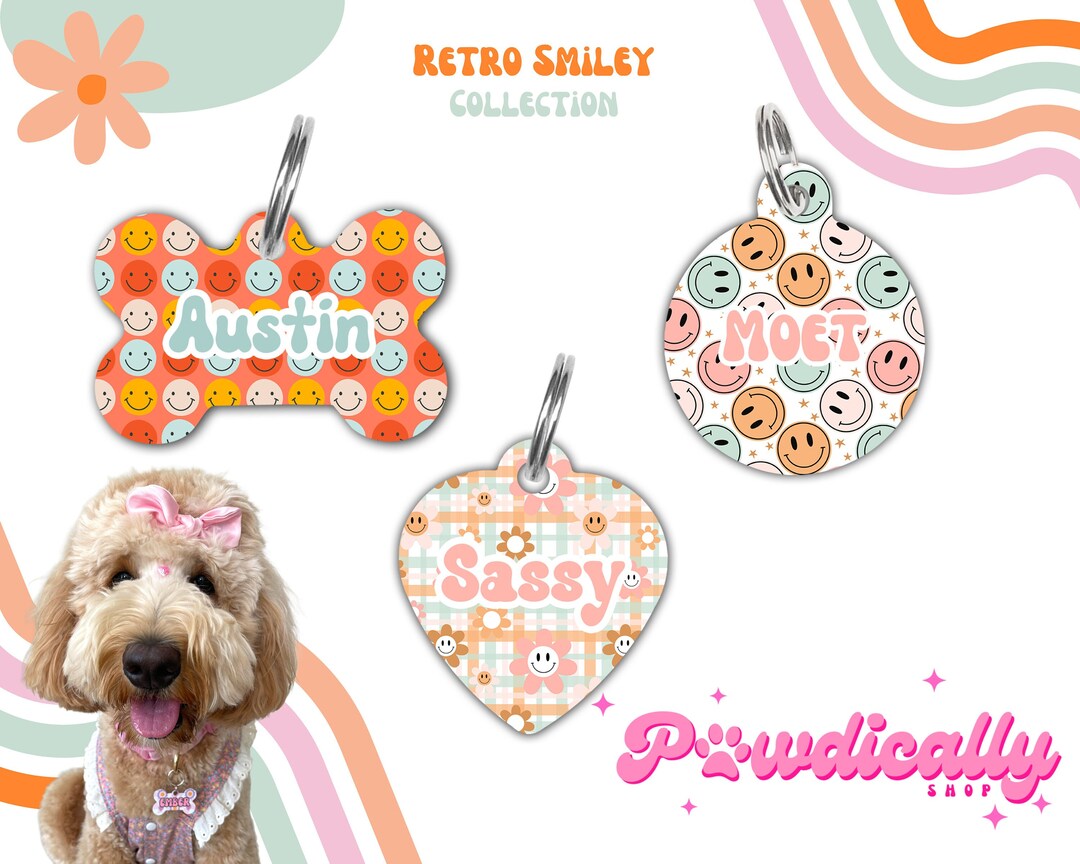 Retro Smiley Dog Tag Retro Dog Tag Pet Tag Custom Dog Tag Personalized ...