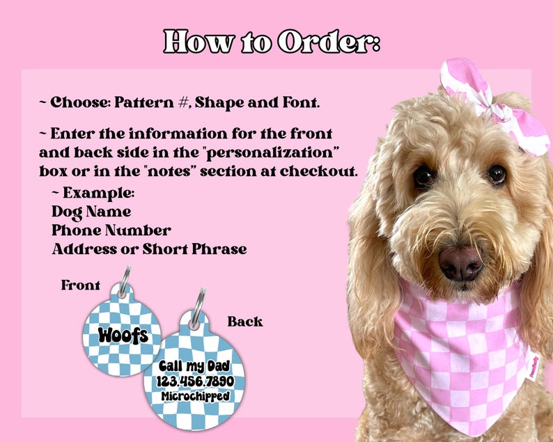 Personalized Pet Tag Checkered Dog Name Tag Dog Tag Pet ID Tag Custom ...