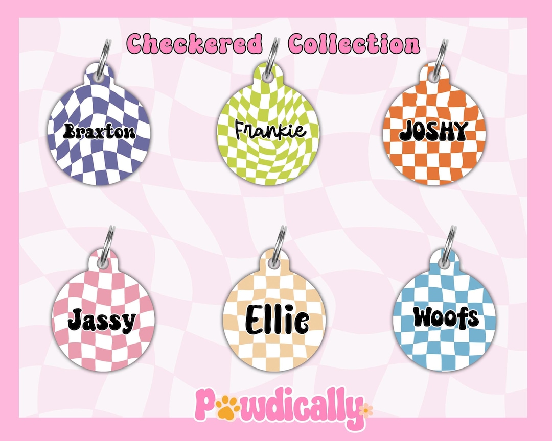 Personalized Pet Tag Checkered Dog Name Tag Dog Tag Pet ID Tag Custom ...
