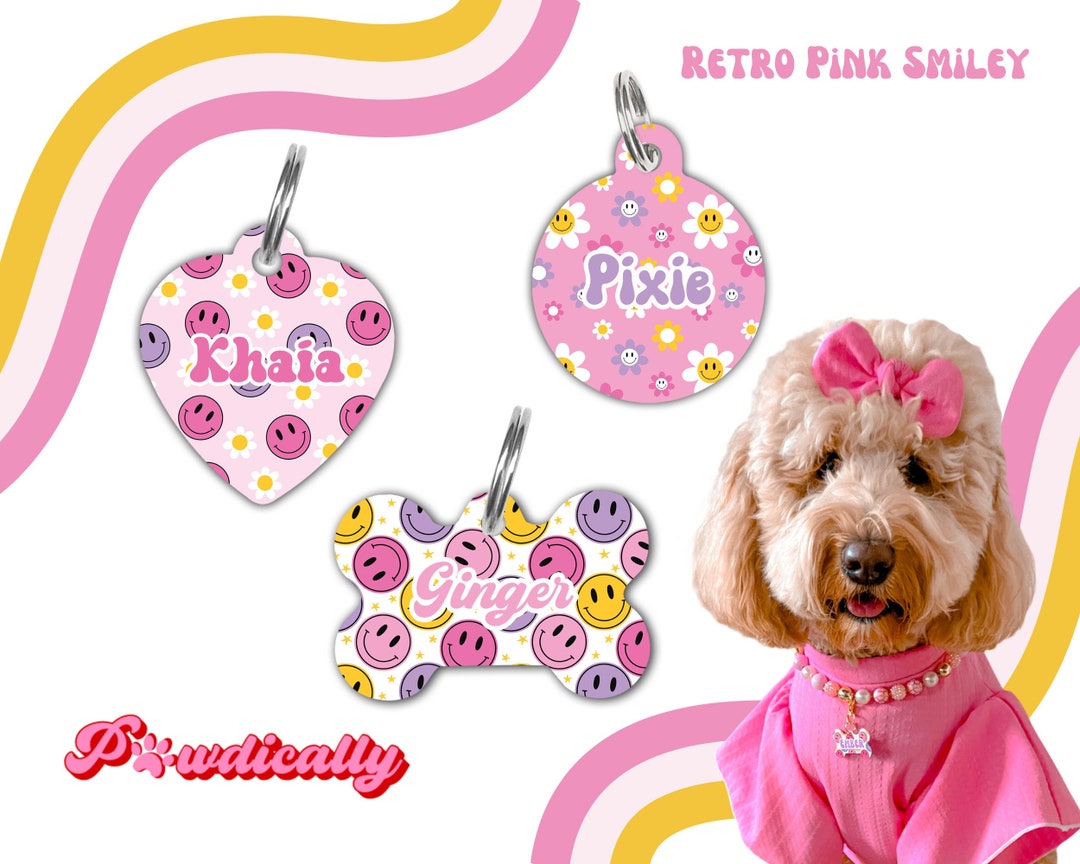 Dog Name Tag Retro Dog Tag Pink Pet ID Tag Custom Dog Tag Personalized ...