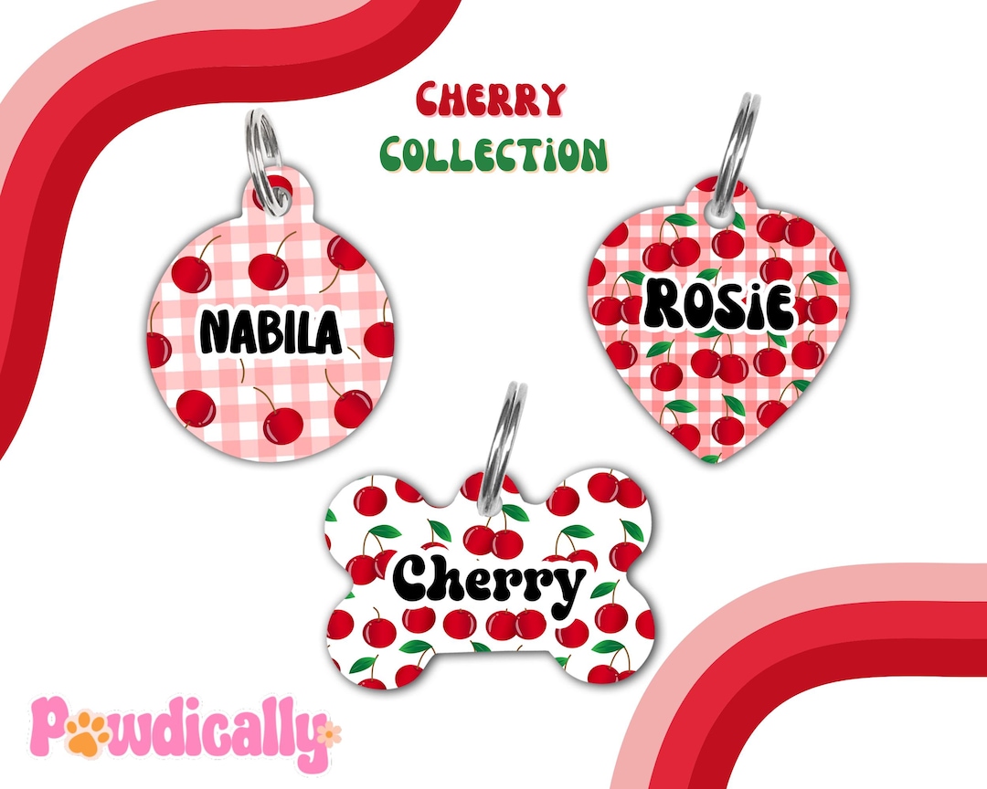 Personalized Pet Tag Cherry Dog Name Tag Dog Tag Pink Pet ID Tag Custom ...