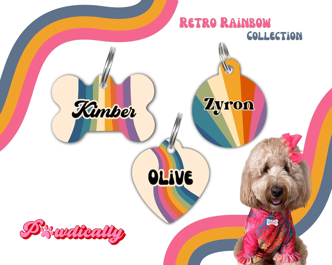 Dog Tag Retro Rainbow Dog Tag Pet ID Tag Custom Dog Tag Personalized ...