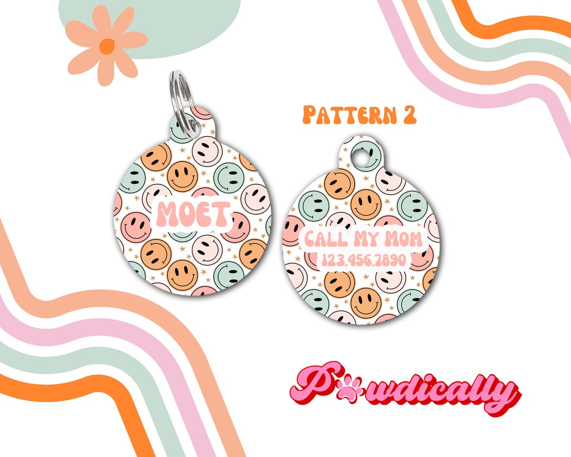 Retro Smiley Dog Tag Retro Dog Tag Pet Tag Custom Dog Tag - Etsy