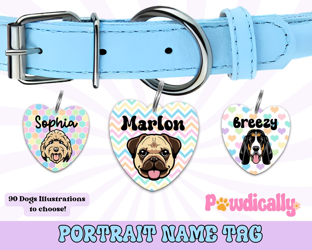 Portrait Dog ID Tag Custom Illustrated Pet Tag Personalized Colorful ID ...