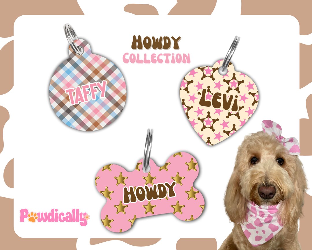 Cowgirl Dog Name Tag Dog Tag Howdy Pink Pet ID Tag Custom Dog Tag ...