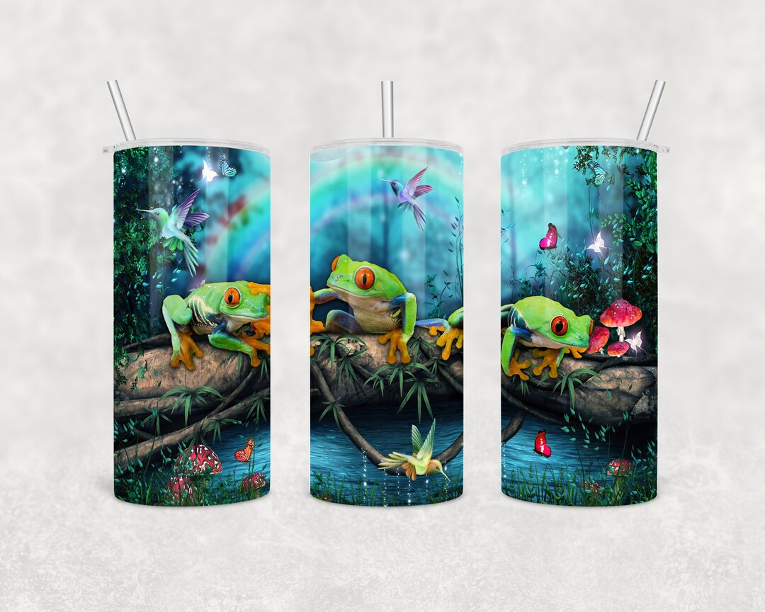 15 Oz Tumbler Wrap Cute Frogs in the Jungle Design Sublimation Straight ...