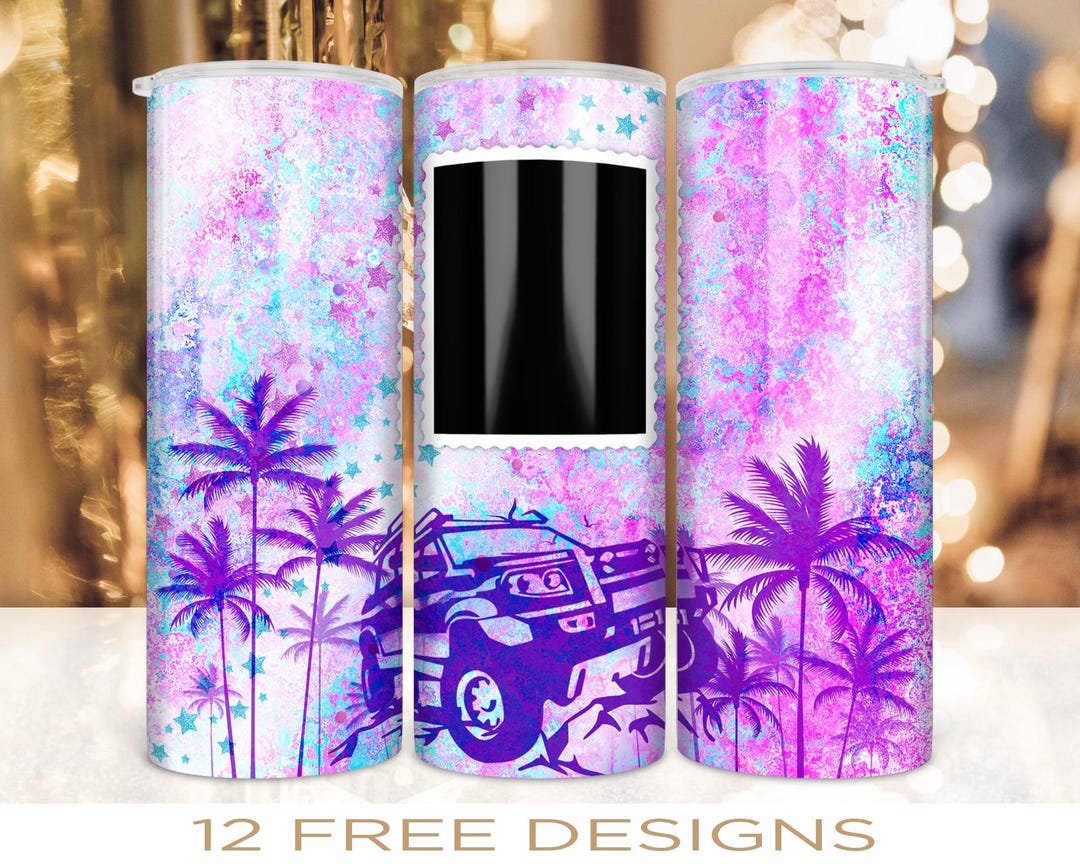 20 Oz Skinny Photo Tumbler Wrap Beach off Road Glitter Design PNG ...